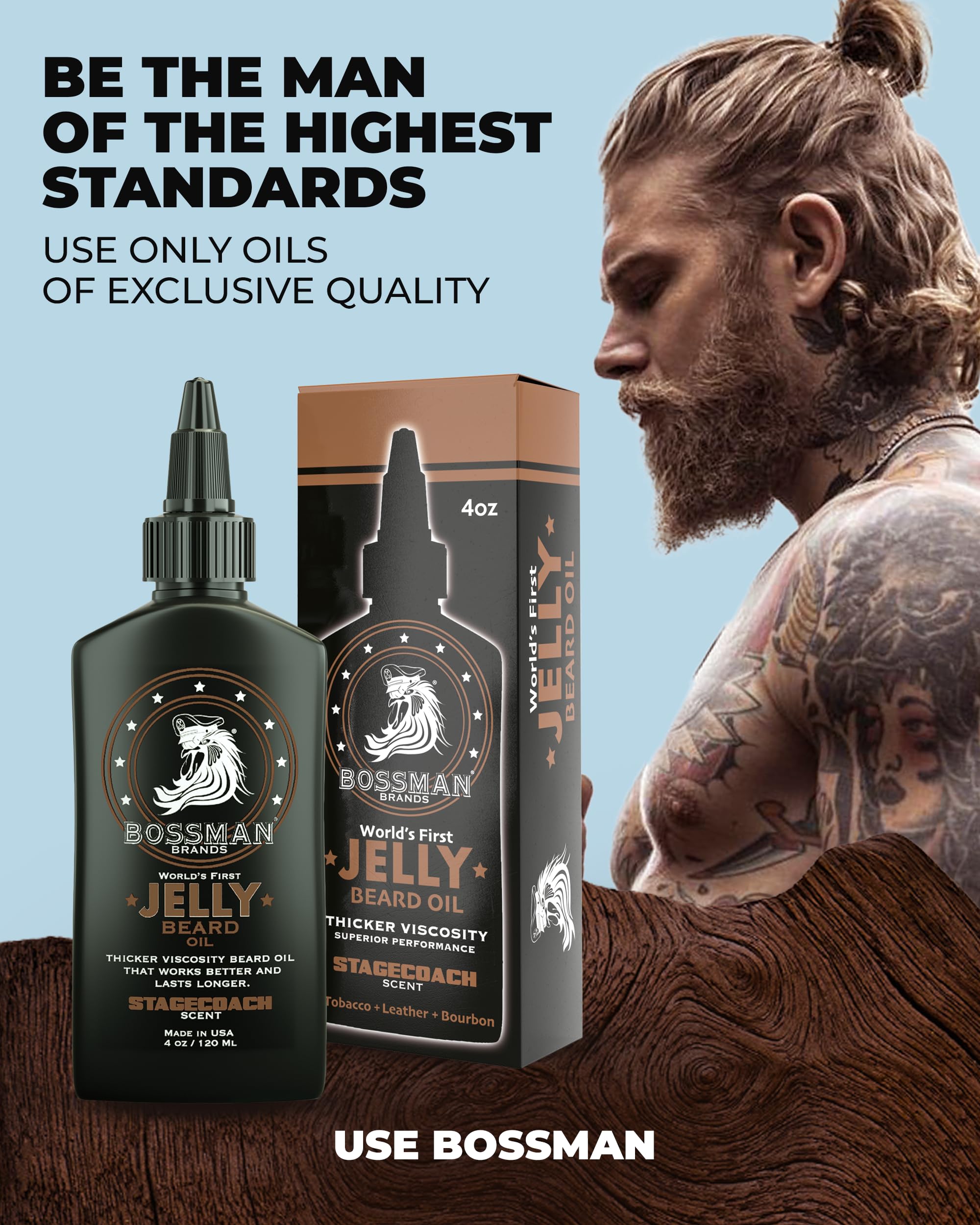 Bossman Beard Oil Jelly (4oz) - Beard Growth Softener, Moisturizer Lotion Gel with Natural Ingredients - Beard Growing Product (Stagecoach Scent)