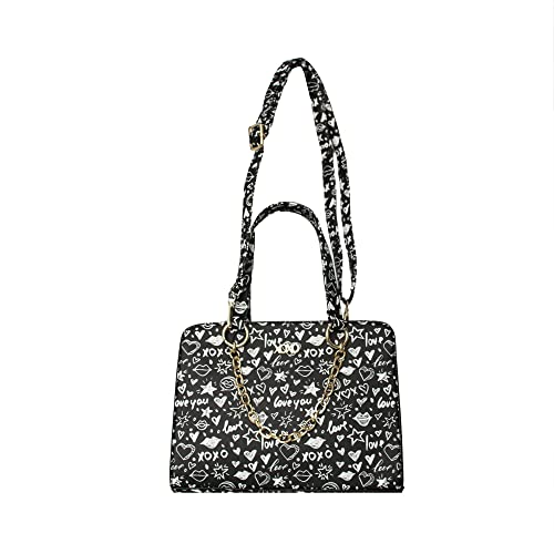 XOXO Women's Handbag Large Black Graffiti Print Satchel