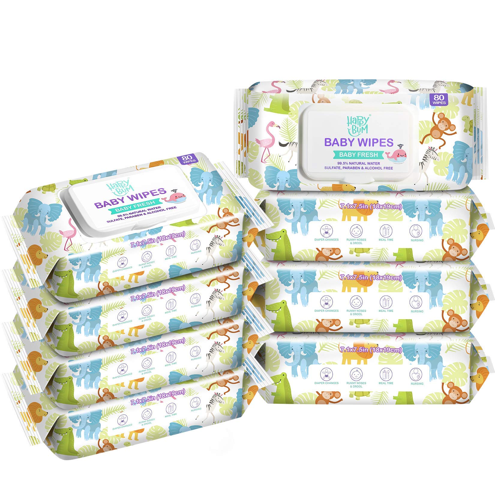 Baby Wipe - HAPPY BUM Baby Wet Wipes, Baby Water Wipes Unscented, 8 Packs, 640 Count