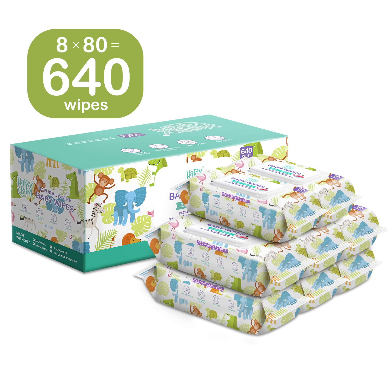 Baby Wipe - HAPPY BUM Baby Wet Wipes, Baby Water Wipes Unscented, 8 Packs, 640 Count