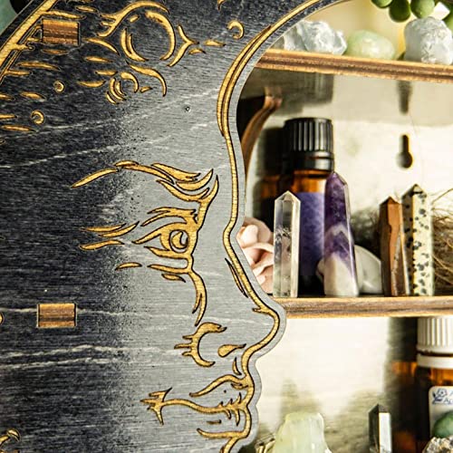 Wall Mounted Crystal Display Moon Shelf, Moon Phase Hippie Celestial Decor Wall Decor Wood Shelves for Living Room