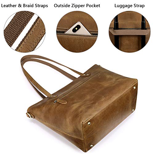 S-ZONE Women Genuine Leather Tote Bag Shoulder Handbag Bundle with Bucket Crossbody Purse