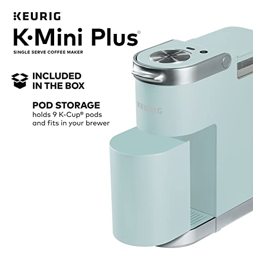 Keurig K-Mini Plus Coffee Maker, Single Serve K-Cup Pod Coffee Brewer, 6 to 12 oz. Brew Size, Stores up to 9 K-Cup Pods, Misty Green (Renewed)
