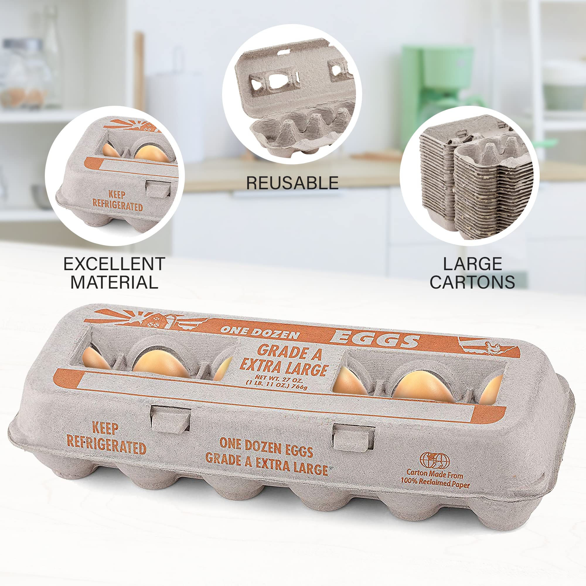 Printed Natural Pulp Egg Cartons Holds Up to Twelve Eggs - 1 Dozen Extra Large - Strong Sturdy Material Perfect For Storing Extra Eggs - by MT Products (25 Cartons) - Made in The USA