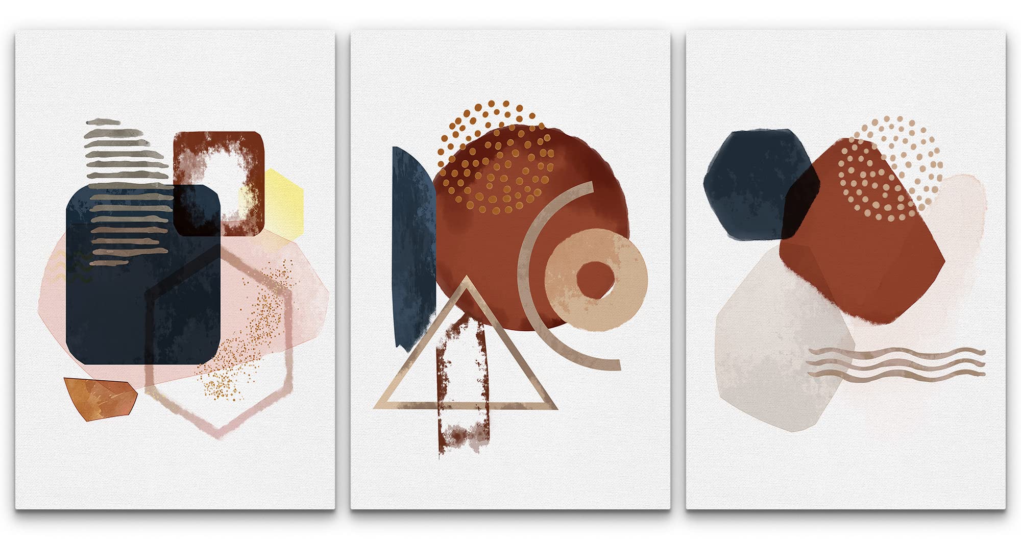 NWT Canvas Print Wall Art Set Colorful Mid-Century Modern Polygons Abstract Shapes Illustrations Modern Art Stylish Decorative Nordic Boho Chic for Living Room, Bedroom, Office - 16"x24" x 3