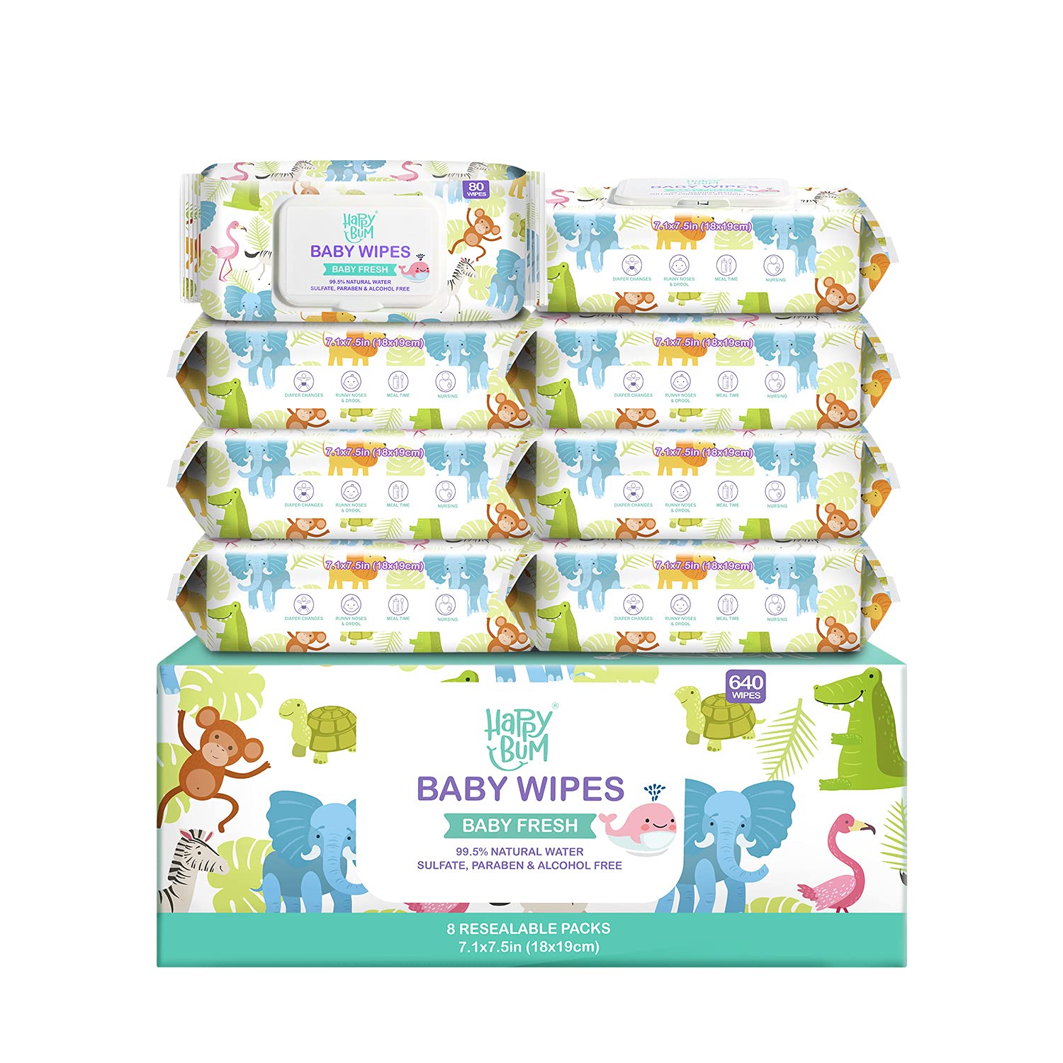 Baby Wipe - HAPPY BUM Baby Wet Wipes, Baby Water Wipes Unscented, 8 Packs, 640 Count