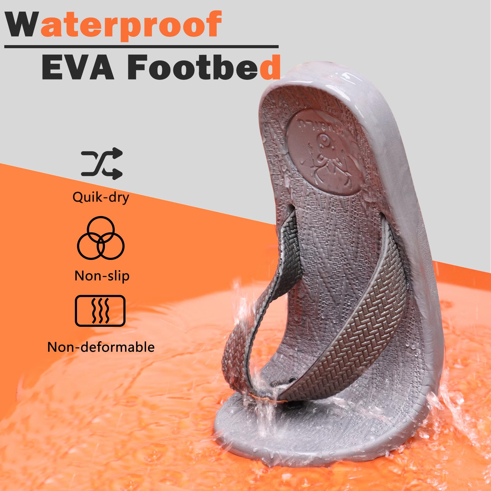 KuaiLu Mens Flip Flops Arch Support Comfortable Cushion Memory Foam Recovery Walking Waterproof Leather Thong Sandals Orthotic Plantar Fasciitis Summer Casual Beach Pool Slip on Slippers Grey Size 11