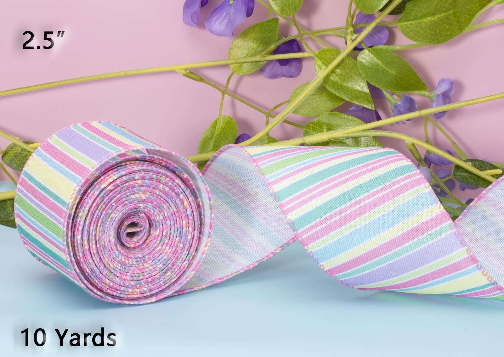 ATRBB Easter Wired Ribbon,2 1/2 Inch by 10 Yards Easter Egg Bunny Carrots Ribbon for Gift Wrapping,Wreath and Party Decoration