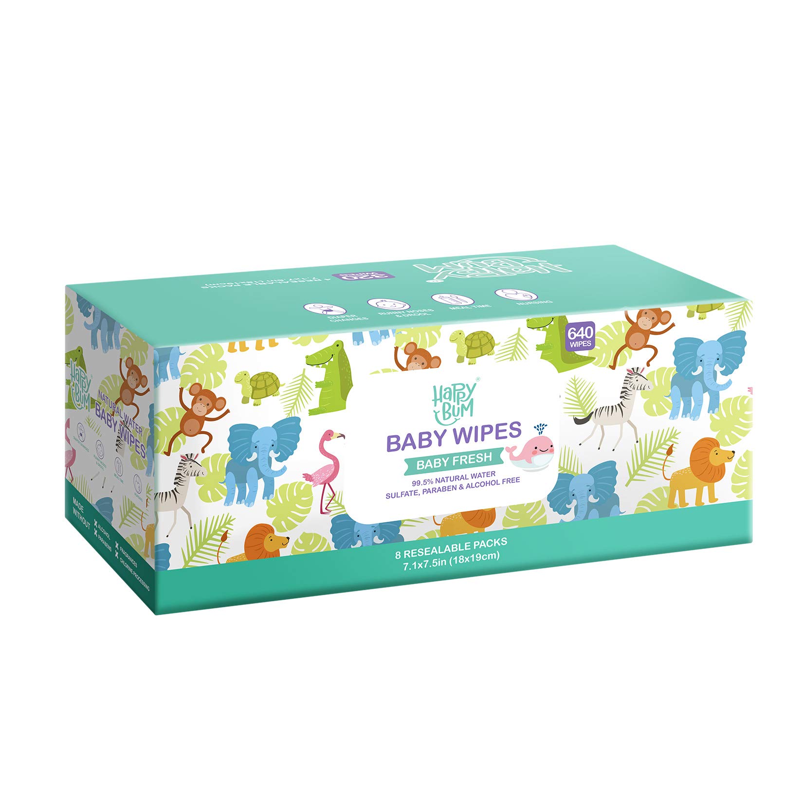 Baby Wipe - HAPPY BUM Baby Wet Wipes, Baby Water Wipes Unscented, 8 Packs, 640 Count