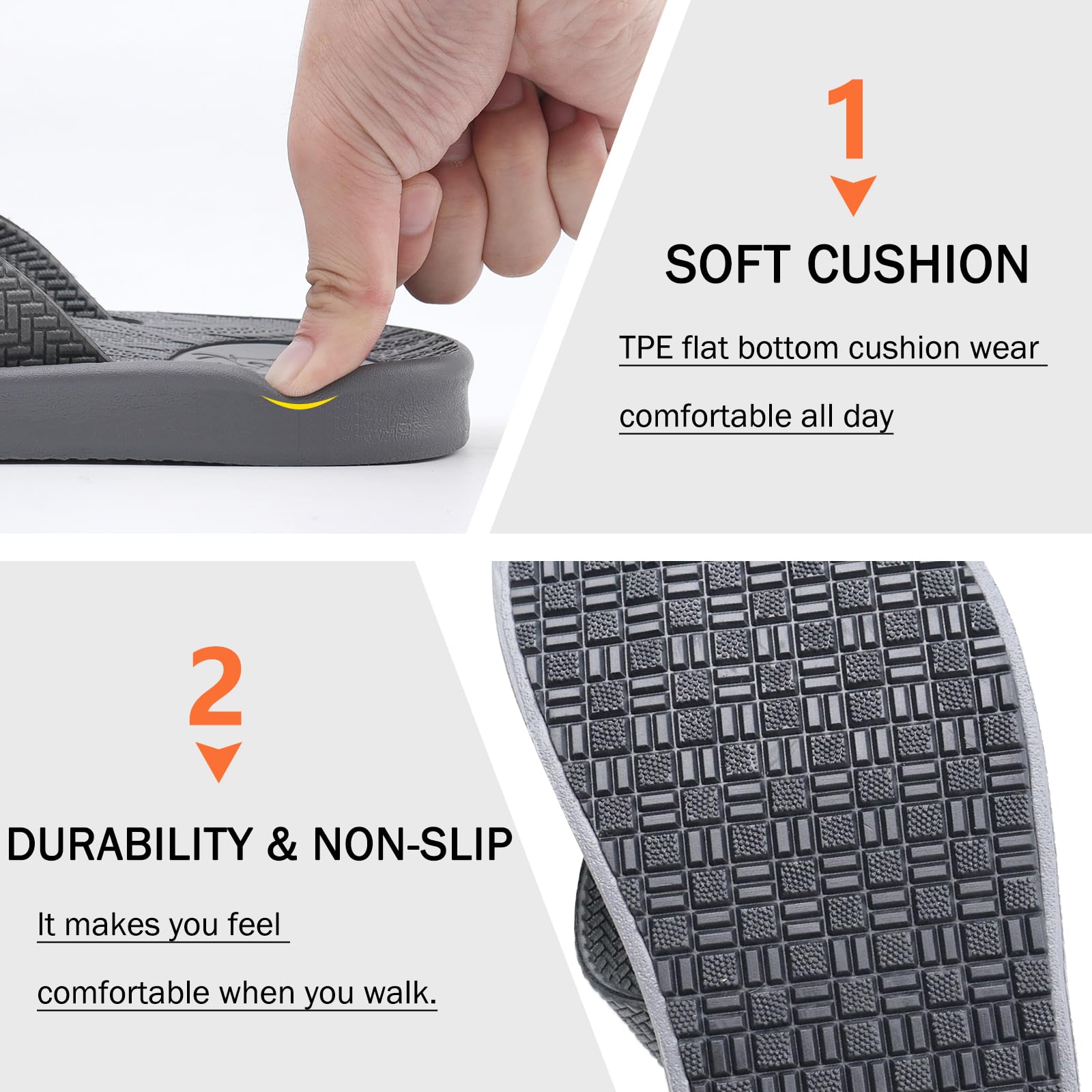 KuaiLu Mens Flip Flops Arch Support Comfortable Cushion Memory Foam Recovery Walking Waterproof Leather Thong Sandals Orthotic Plantar Fasciitis Summer Casual Beach Pool Slip on Slippers Grey Size 11