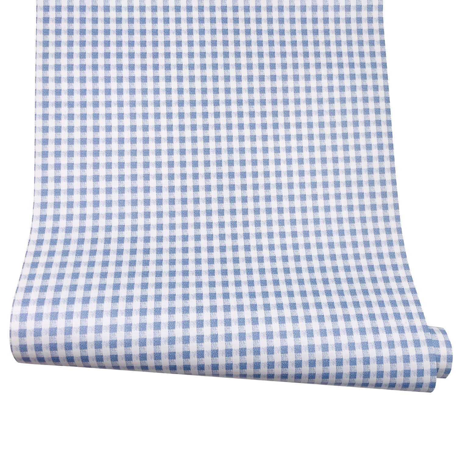LoveFaye Mediterranean Style Furniture Paper Blue-White Gingham Countertop Door Sticker Shelf Liner 17.7inch by 9.8 Feet