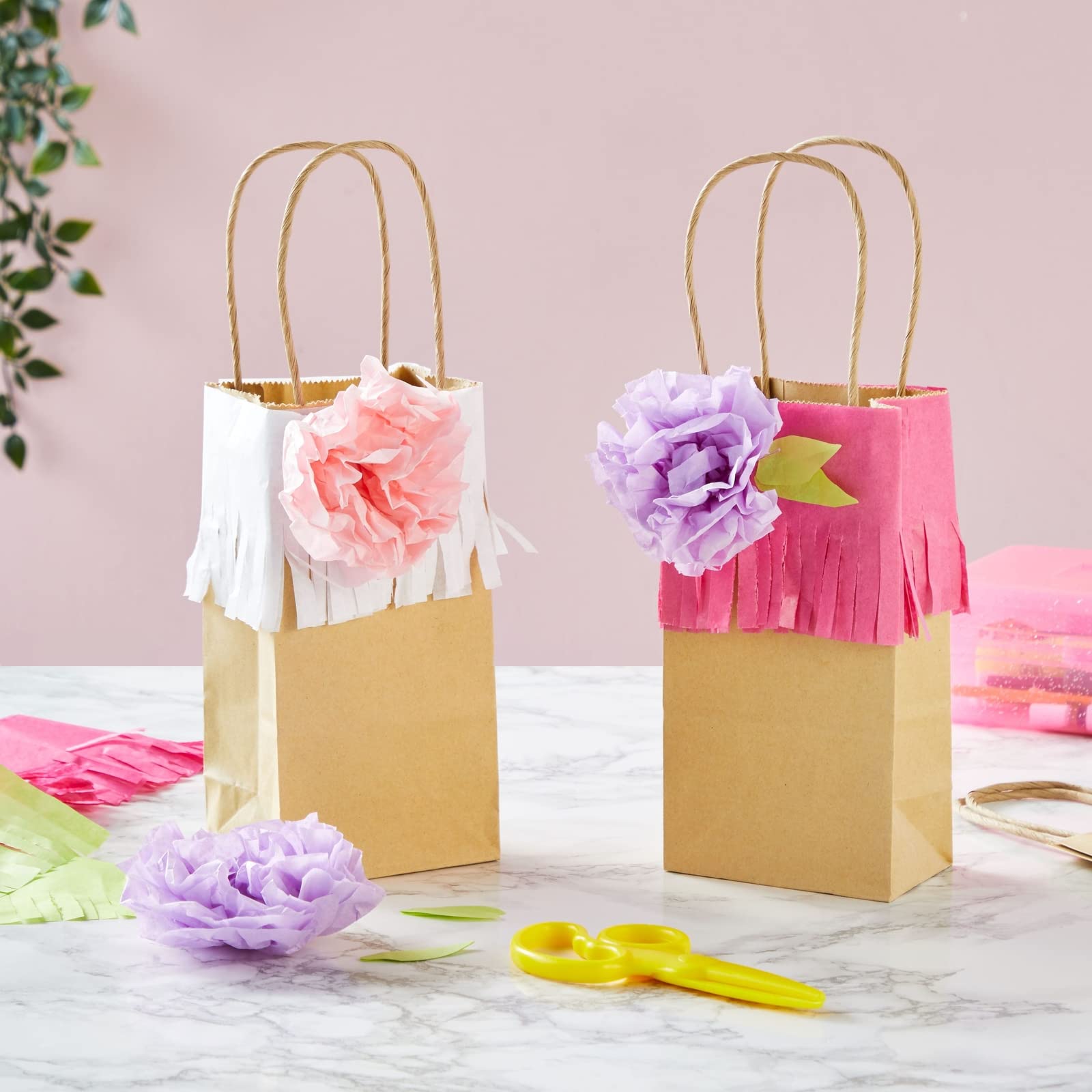 Juvale 50 Pack Small Brown Gift Bags with Handles, 3.5 x 2.4 x 6.3 Inch Bulk Kraft Paper Material Bags for Party Favors and Goodies