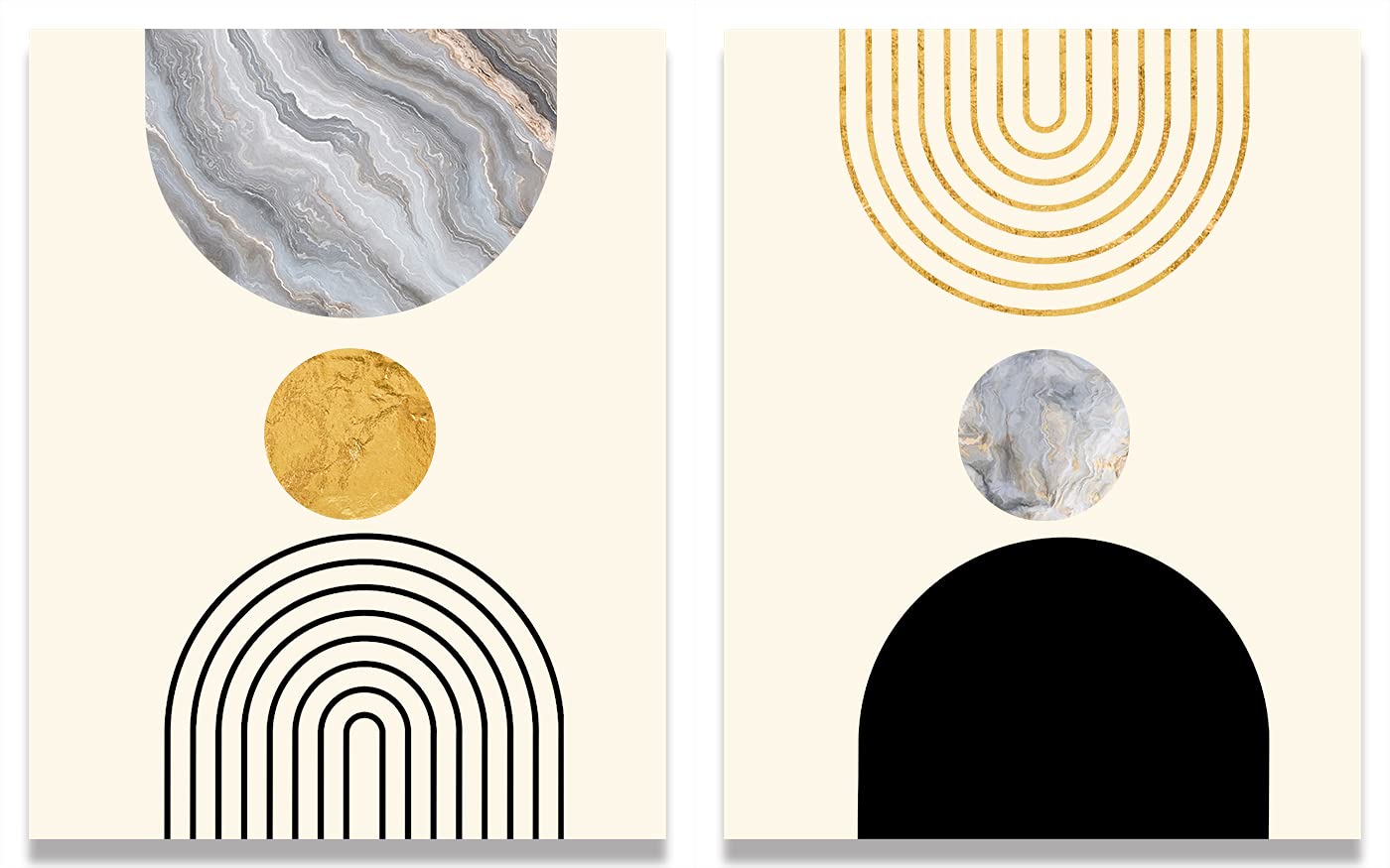Abstract Wall Art Prints, Boho Minimalist Wall Art Décor, Set of 2 Unframed 11X14 Mid Century Modern Geometric Shapes in Black, Blue, Gold, Gray. Modern and Contemporary Décor for your Living Room