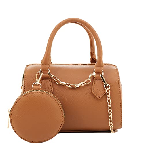 Cute Classy Vegan Leather Barrel Top Handle Crossbody Shoulder Bag Purse Satchel (zBlack)