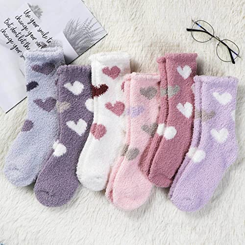 Aivanart Fuzzy Socks for Women,6 Pairs Soft Fluffy Cozy Slipper Socks,Comfy Warm Winter Sleep Plush Bed Socks for Valentine's Day Gifts