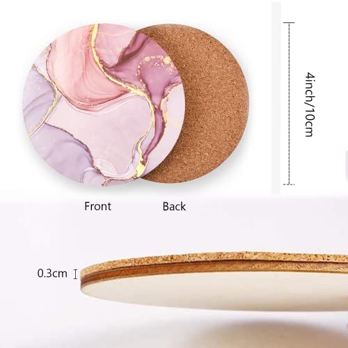 kasader Coasters for Drinks 4 Pcs Cork Coasters Absorbent Heat Resistant Coaster Premium Home Decor Housewarming Gifts - Pink Marble Pattern, 3.93in