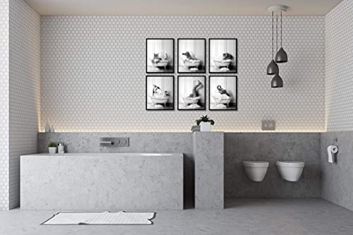 Funny Bathroom Decor Wall Art β Unframed Set of 6 (8 x 10 Inch) β Bathroom Wall Decor, Black and White Bathroom Decor, Kids Bathroom Decor, Animal Giraffe Penguin Elephant Bathroom Pictures for Wall Decor by LIYA Design Prints