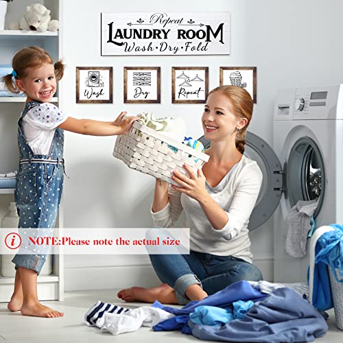 Yerliker Set of 5 Laundry Room Decor Farmhouse Laundry Room Wooden Sign Wash Fold Dry Repeat Signs Rustic Laundry Wall Art Prints Laundry Room Sign Decor for Home, Unframed