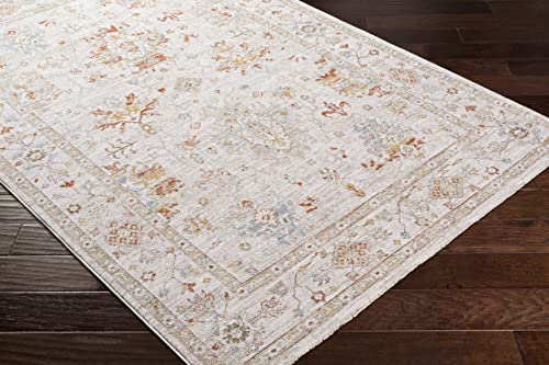 Mark&Day Area Rugs, 7ft Cherry Valley Traditional Beige Round Area Rug Burnt Carpet for Living Room, Bedroom or Kitchen (6'7" Round)