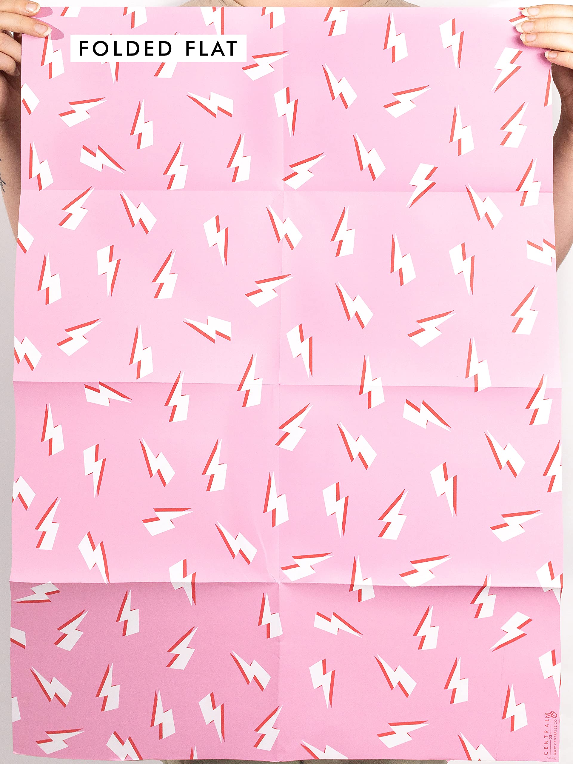 CENTRAL 23 - Fun Wrapping Paper for Girls - 6 Sheets of Giftwrap - For Men Women - Lightning Bolts - Pink White Red - Recyclable
