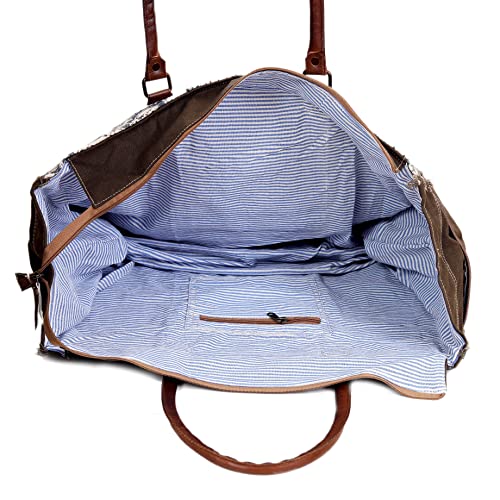 Ruzioon Upcycled Canvas & Cowhide Hand Bag, Canvas & Cowhide Weekender Bag, Canvas Tote Bag, Canvas Shoulder Bag for Women’s