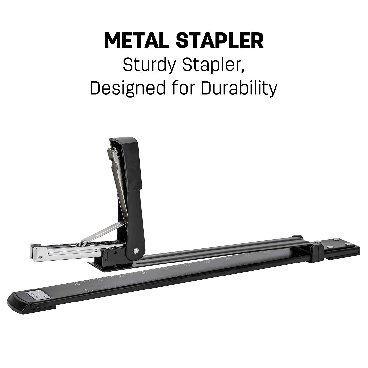 Deli Long Reach Stapler, 25 Sheet Capacity, Long Arm Standard Staplers for Booklet or Book Binding, Black