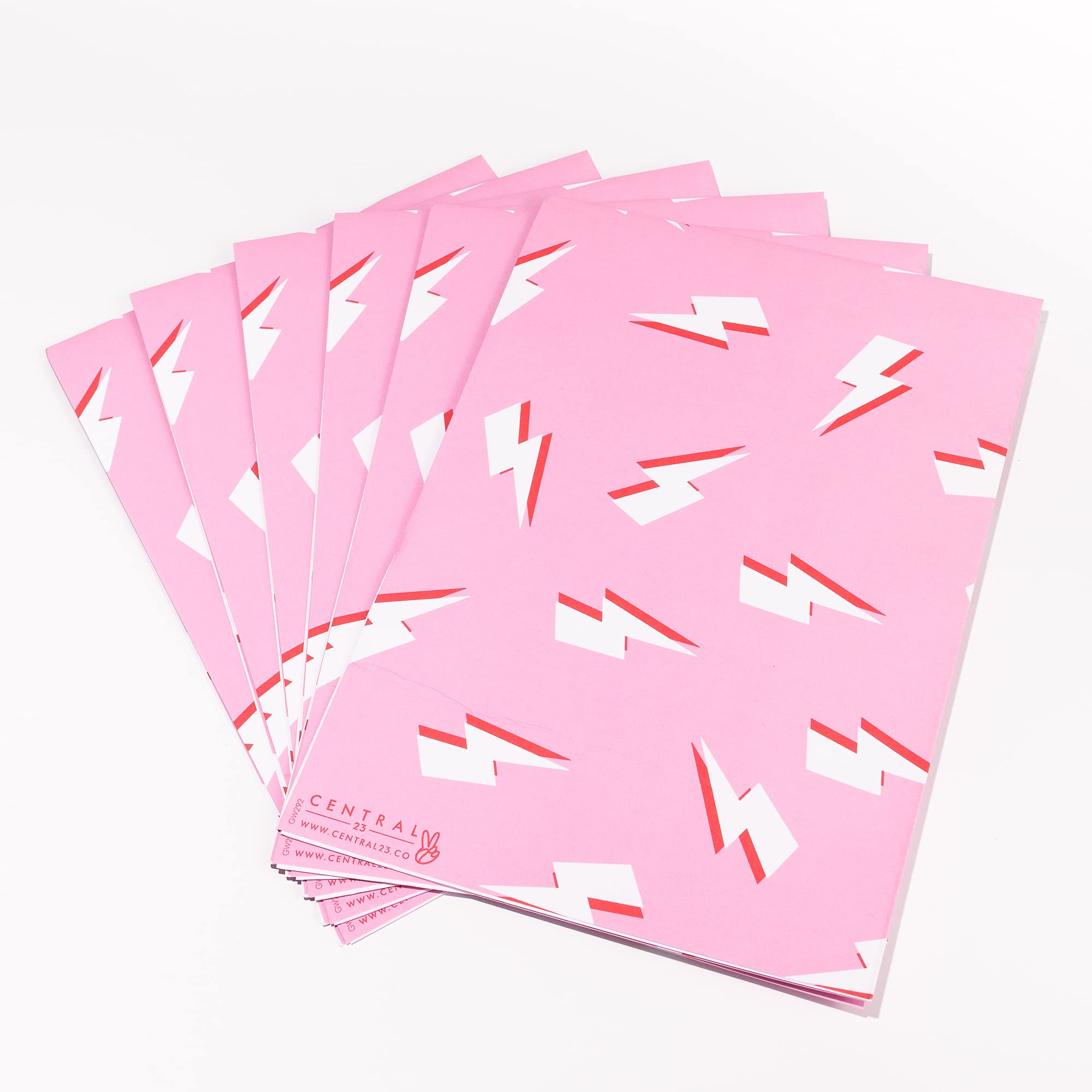 CENTRAL 23 - Fun Wrapping Paper for Girls - 6 Sheets of Giftwrap - For Men Women - Lightning Bolts - Pink White Red - Recyclable