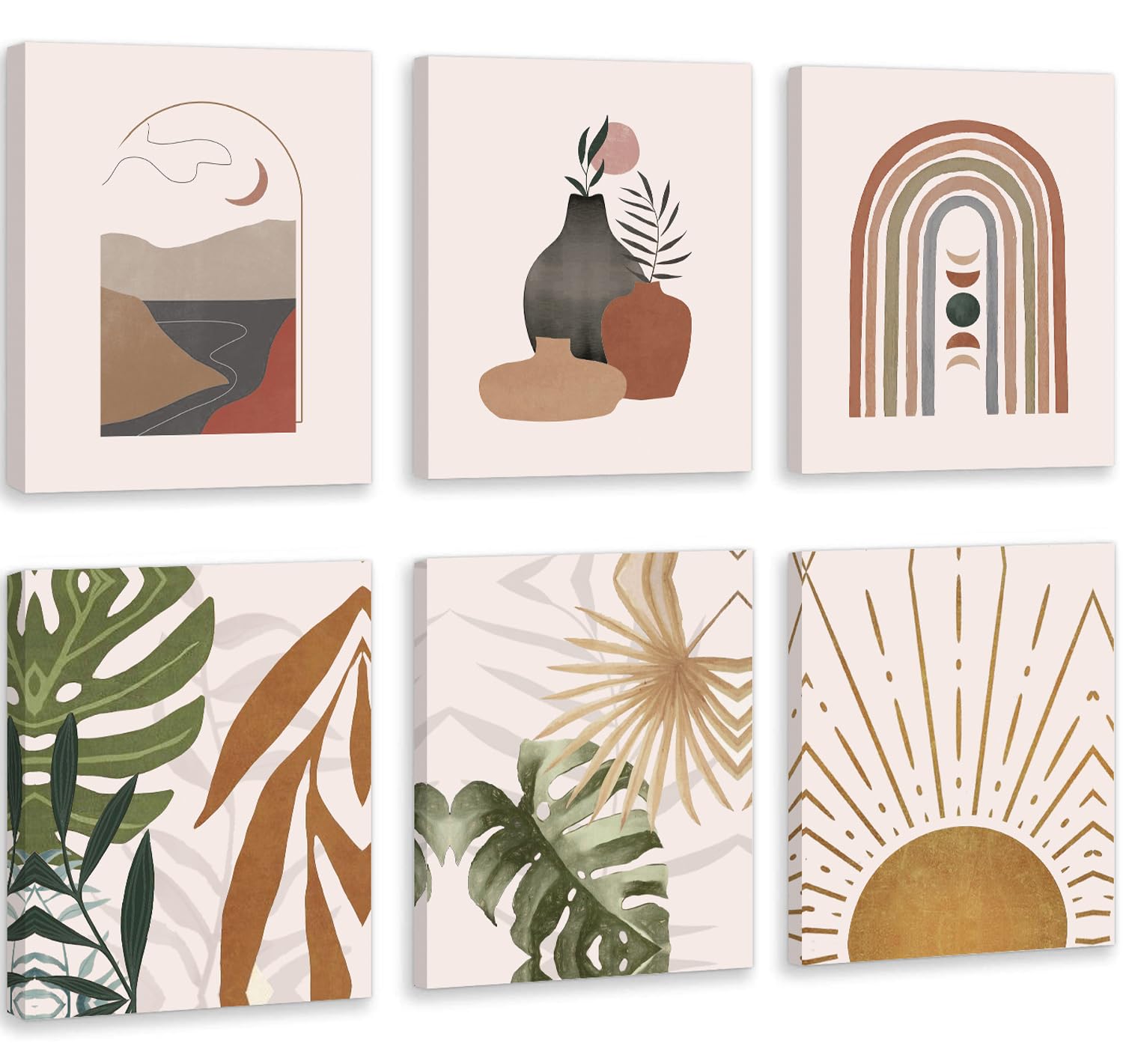 CHDITB Mid Century Modern Decor Wall Art, Minimalist Boho Wall Art Prints, Modern Aesthetic Canvas Wall Art For Bedroom Neutral Abstract Geometric Vase Painting For Gallery Living Room Bathroom Set Of 6 (12”x16”)