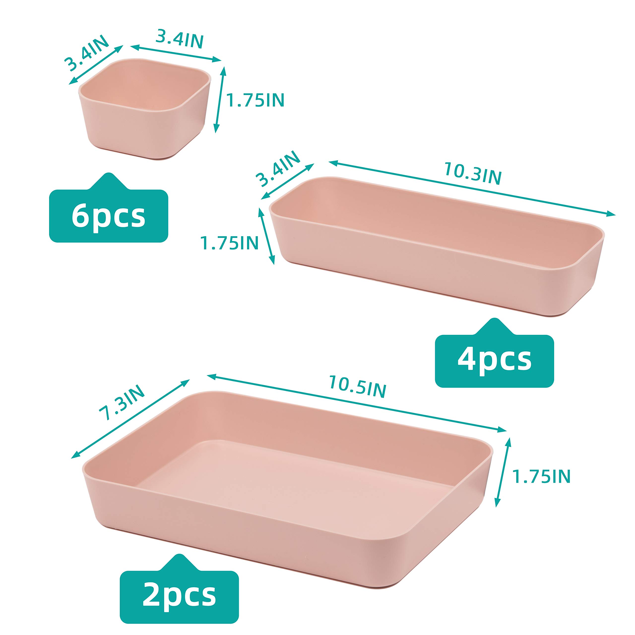Backerysupply Set Of 12 Pink Color Plastic Desk Drawer Organizers For Makeup Bathroom Office Kitchen Vanity Drawer Storage Box Container