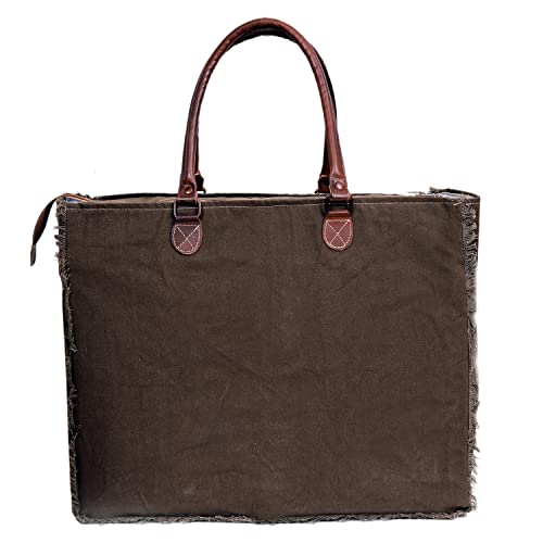 Ruzioon Upcycled Canvas & Cowhide Hand Bag, Canvas & Cowhide Weekender Bag, Canvas Tote Bag, Canvas Shoulder Bag for Women’s