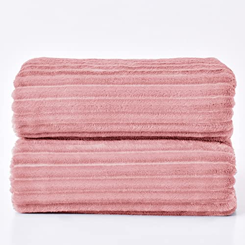 BEDELITE Fleece Throw Blanket for Couch – 3D Ribbed Jacquard Soft and Warm Decorative Spring Blankets – Cozy, Fuzzy, Fluffy, Plush Lightweight Pink Throw Blankets for Bed, Sofa, 50x60 inches