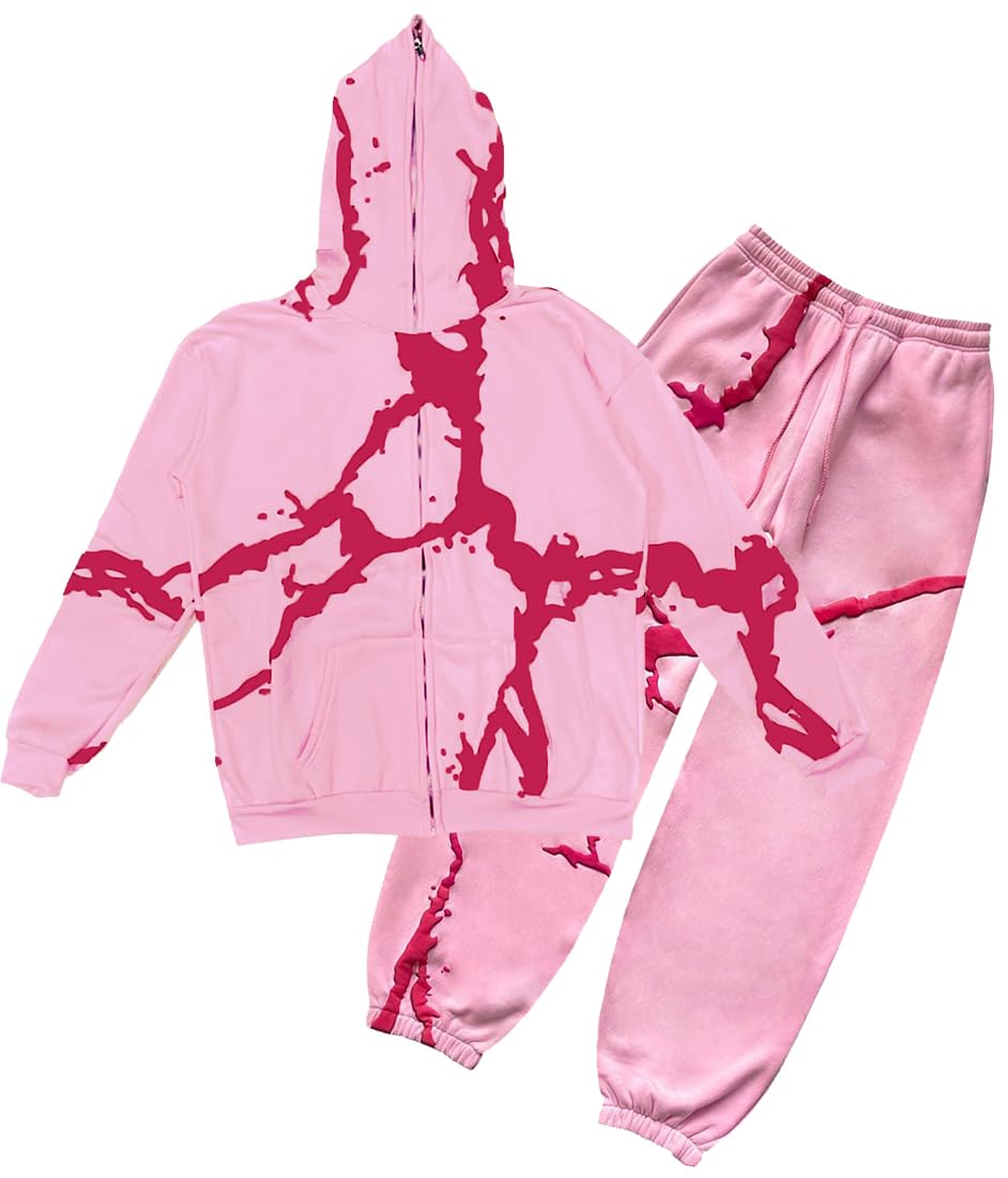 MINIDORA Men's Y2k Zip Up Hoodies Oversize Pullover Sweatshirts Hip Hop Streetwear Only Hoodie-Pink Medium