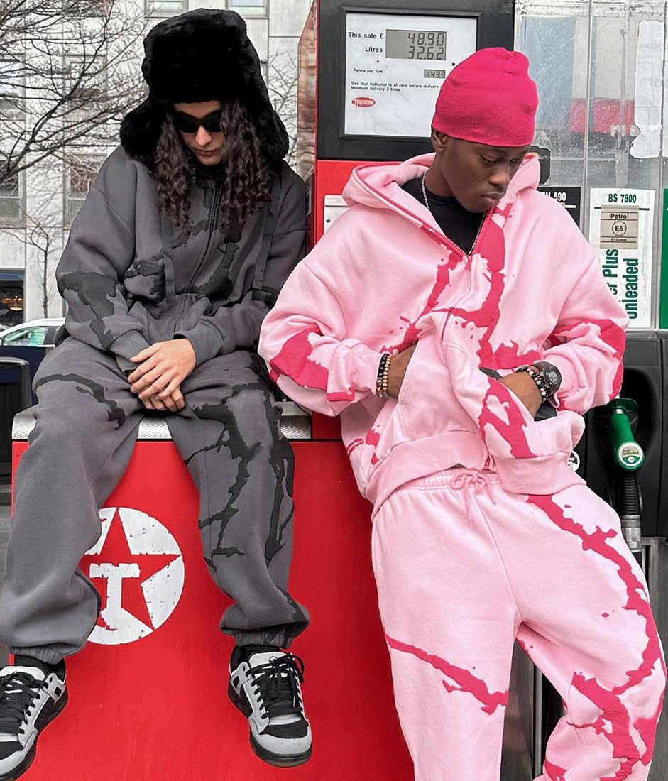 MINIDORA Men's Y2k Zip Up Hoodies Oversize Pullover Sweatshirts Hip Hop Streetwear Only Hoodie-Pink Medium