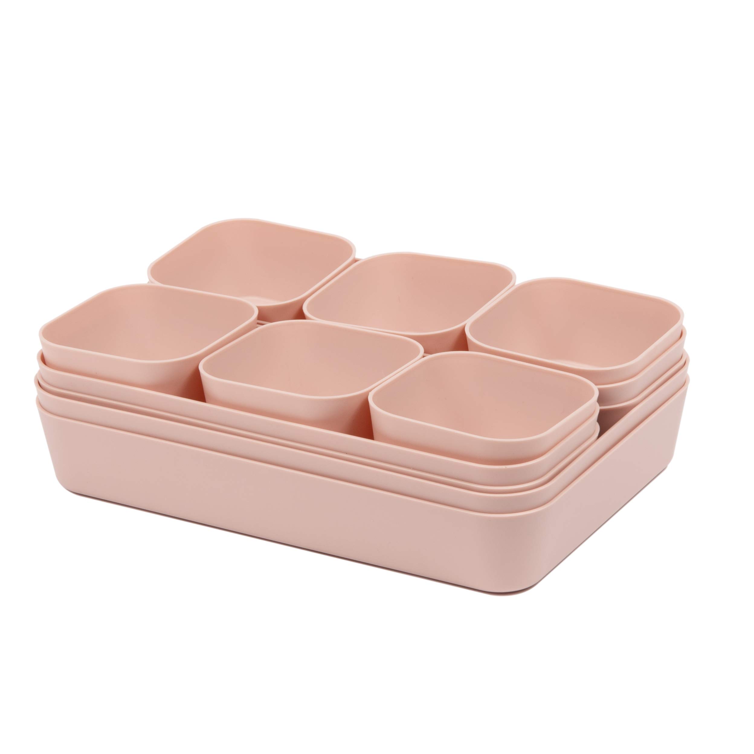 Backerysupply Set Of 12 Pink Color Plastic Desk Drawer Organizers For Makeup Bathroom Office Kitchen Vanity Drawer Storage Box Container