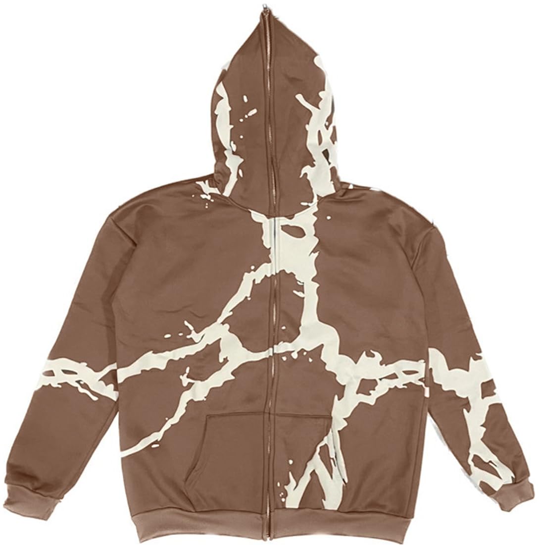 MINIDORA Men's Y2k Zip Up Hoodies Oversize Pullover Sweatshirts Hip Hop Streetwear Only Hoodie-Pink Medium