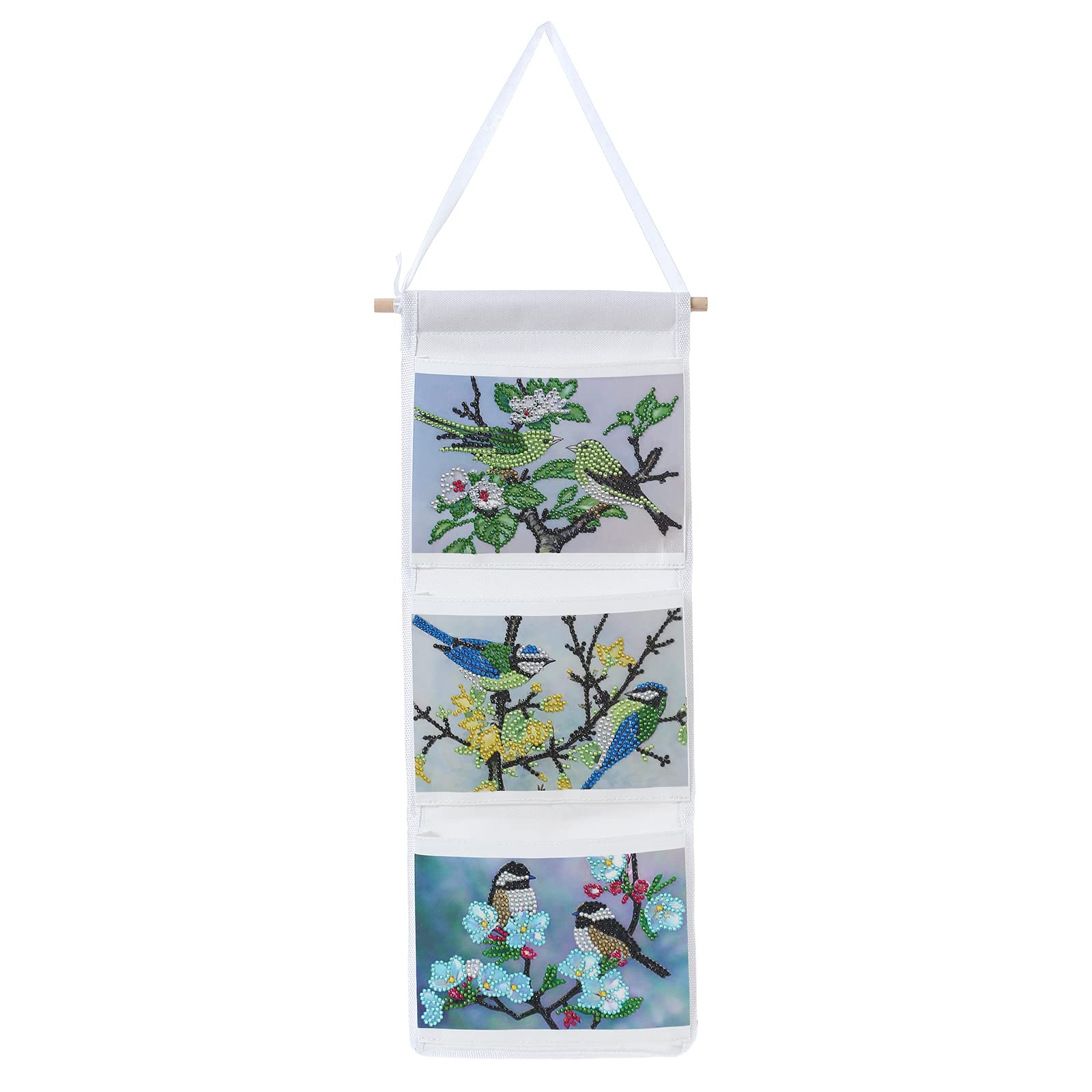 LUSandy DIY Birds Diamond Painting Hanging Storage Bag, Over The Door Wall Mount Diamond Art Closet Organizer, Hanging Storage Pouches with 3 Pockets for Bedroom & Bathroom