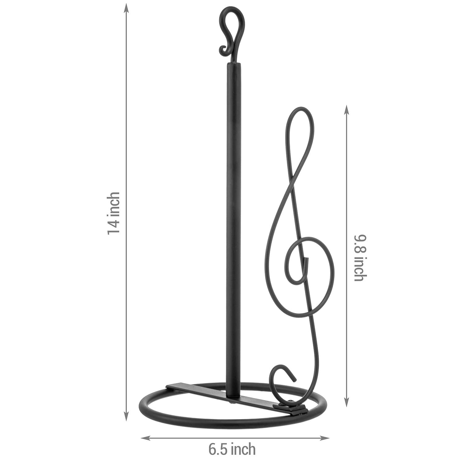 MyGift Matte Black Metal Kitchen Paper Towel Holder Dispenser Rack with Treble Clef Music Symbol Design