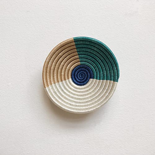 Mini African Basket- Muyumbu/Rwanda Basket/Sisal & Sweetgrass Woven Basket/Blue, Teal, Tan, White