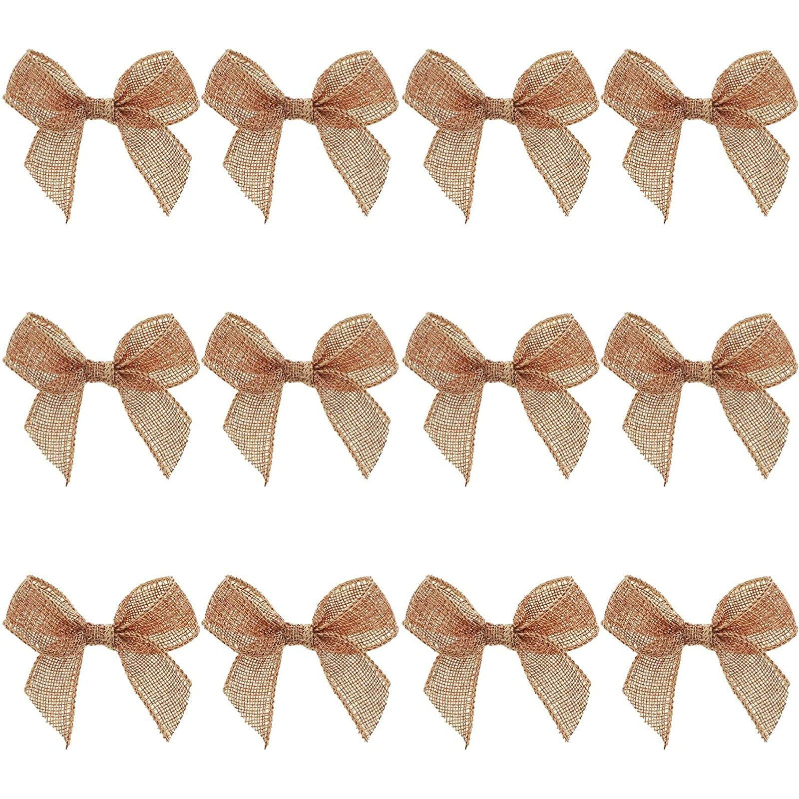 Handmade Mini Burlap Bows for DIY Crafts, Wreaths, Wedding Decor (12 Pack)