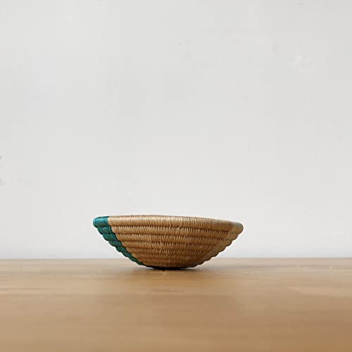 Mini African Basket- Muyumbu/Rwanda Basket/Sisal & Sweetgrass Woven Basket/Blue, Teal, Tan, White