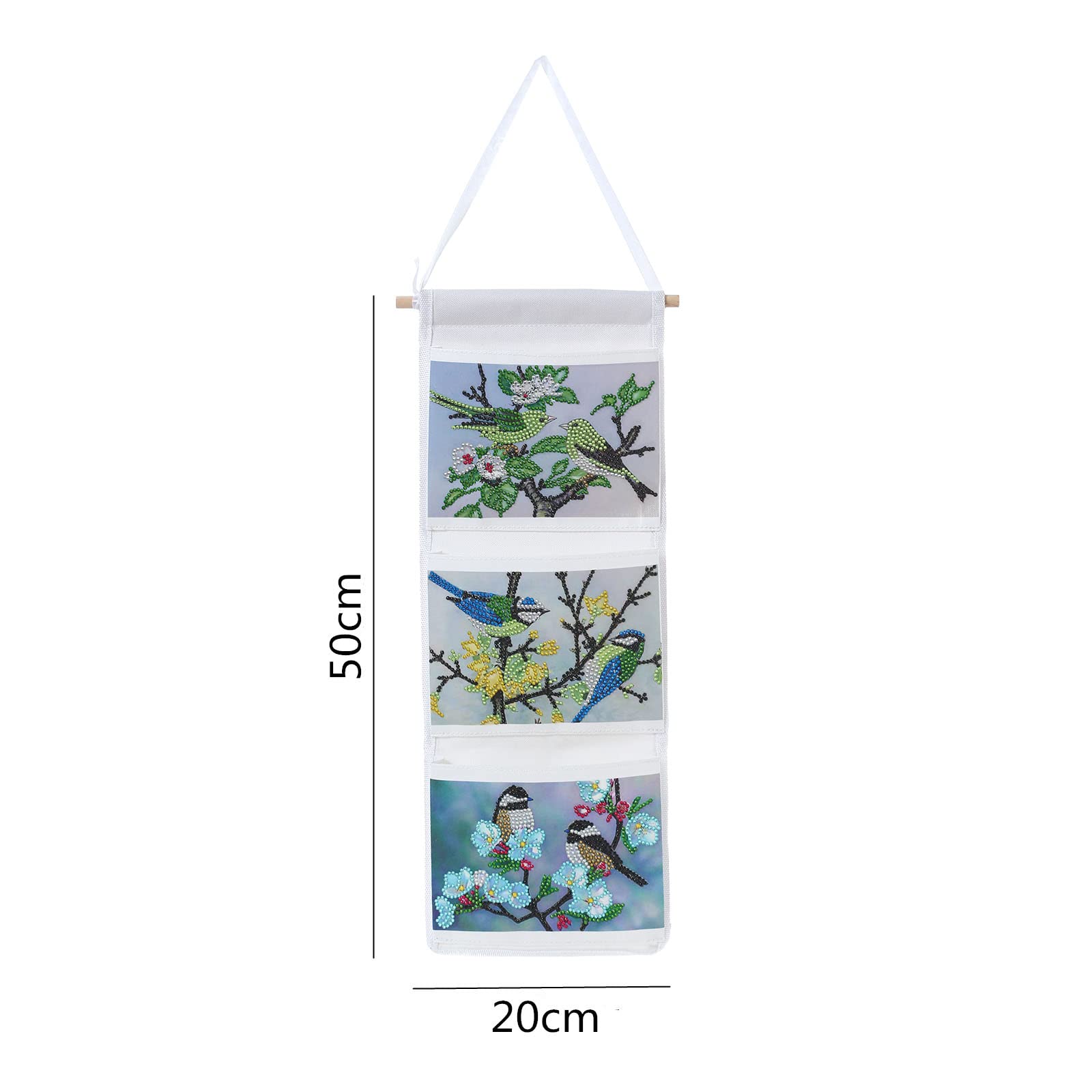 LUSandy DIY Birds Diamond Painting Hanging Storage Bag, Over The Door Wall Mount Diamond Art Closet Organizer, Hanging Storage Pouches with 3 Pockets for Bedroom & Bathroom