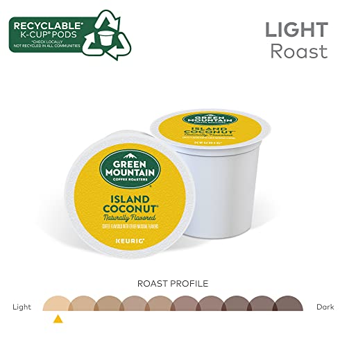 Green Mountain Coffee Roasters Island Coconut, Single-Serve Keurig K-Cup Pod, Flavored Light Roast Coffee, 12 Count (Pack of 6)