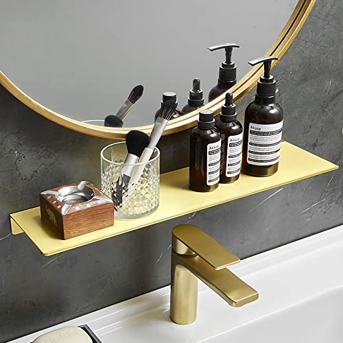 LAIGOO 3 Set Gold Floating Shelves, Makeup Organizer Wall Mounted Bathroom Wall Shelves Countertop Organizer, Picture Display Ledge Shelf, Space Aluminum, Shower Shelves (11.81+15.75+19.68 Inch)
