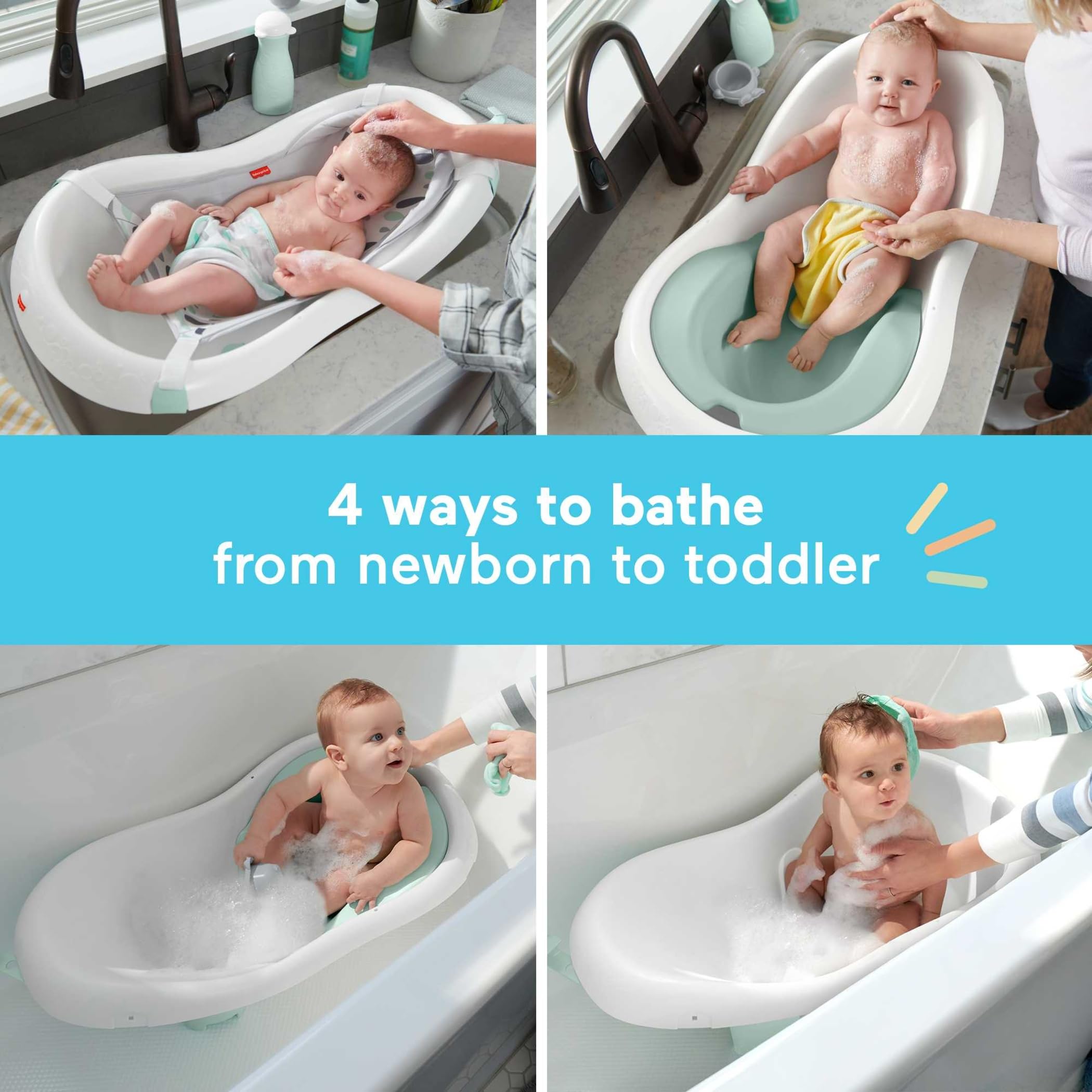 Fisher-Price 4-in-1 Sling 'n Seat Tub β Pacific Pebble, convertible baby to toddler bath tub with support and seat