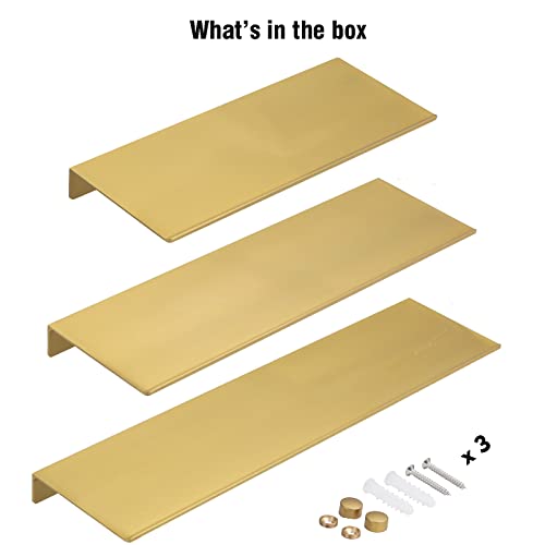 LAIGOO 3 Set Gold Floating Shelves, Makeup Organizer Wall Mounted Bathroom Wall Shelves Countertop Organizer, Picture Display Ledge Shelf, Space Aluminum, Shower Shelves (11.81+15.75+19.68 Inch)
