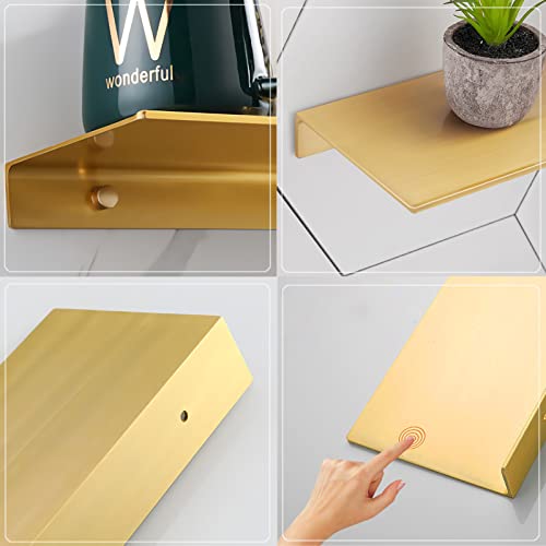 LAIGOO 3 Set Gold Floating Shelves, Makeup Organizer Wall Mounted Bathroom Wall Shelves Countertop Organizer, Picture Display Ledge Shelf, Space Aluminum, Shower Shelves (11.81+15.75+19.68 Inch)