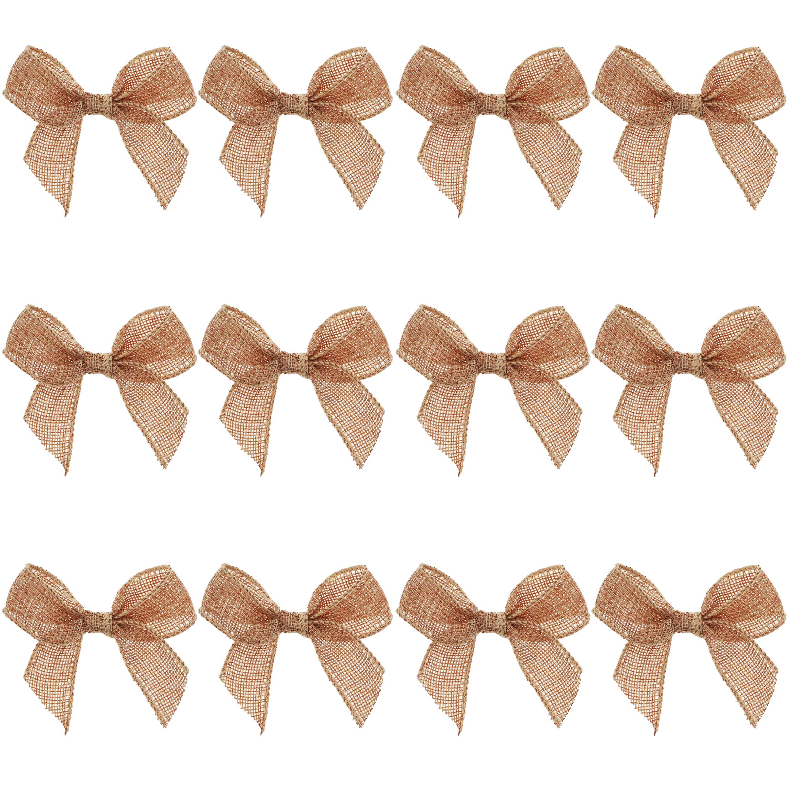 Handmade Mini Burlap Bows for DIY Crafts, Wreaths, Wedding Decor (12 Pack)