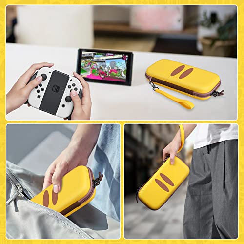 KENOBEE Carry Case for Nintendo Switch OLED Model 2021/Switch 2017, Portable Hard Shell Shockproof Cover Storage Travel Bag with 10 Game Cartridge Holder, Inner Pocket for Console & Accessorie, Yellow