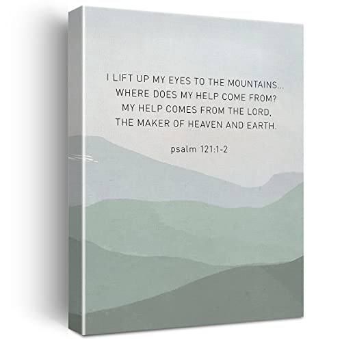 Christian Canvas Wall Art Motivational I Lift up My Eyes to the Mountains Canvas Print Positive Scripture Bible Verse Painting Home Wall Decor Framed 12x15 Inch