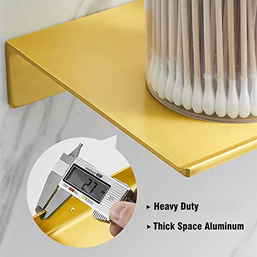 LAIGOO 3 Set Gold Floating Shelves, Makeup Organizer Wall Mounted Bathroom Wall Shelves Countertop Organizer, Picture Display Ledge Shelf, Space Aluminum, Shower Shelves (11.81+15.75+19.68 Inch)